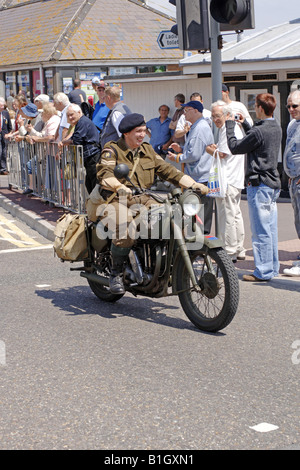 WW2 British Army Motorcycle taking part in a parade in Weymouth England ...