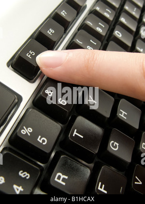 Close up or macro of a person clicking or pressing button on computer ...