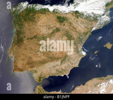 Color satellite image of Spain and Portugal (with administrative ...