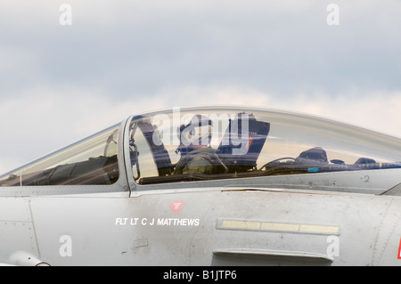 Close up of the cockpit and pilot of a Eurofighter Typhoon military jet ...