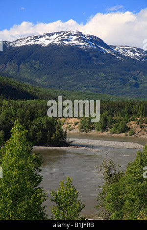 View of Skeena river and mountains from Highway 16 near Kitwanga BC ...