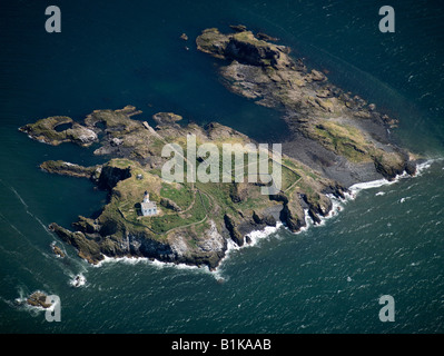 Aerial view of Fidra Island and lighthouse on Firth of Forth in East ...