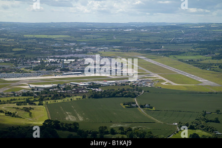 Aerial view of Edinburgh Airport, runway and control tower Stock Photo ...