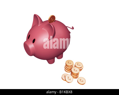 3d illustration of a piggy bank with money coins over an isolated background Stock Photo - Alamy