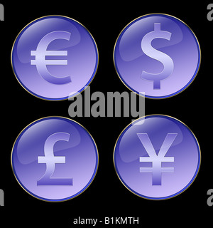 Four different currencies signs buttons Stock Photo - Alamy