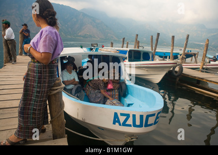 Lake Atitlan boat jetty at San Pedro la Laguna village Guatemala Stock ...