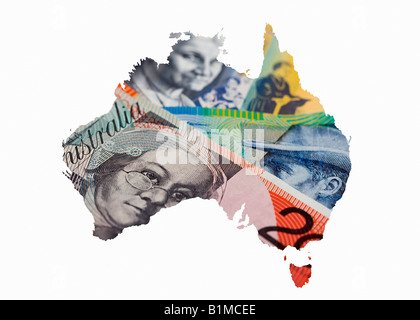 Montage of Australian currency on map of Australia Stock Photo - Alamy