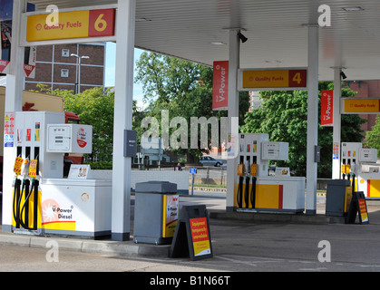 Unleaded petrol and diesel fuel pumps at a Shell filling station Stock ...