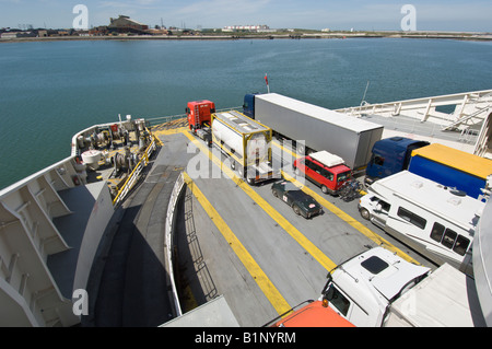 Vehicles on cross-channel ferry arriving at Dover Stock Photo - Alamy
