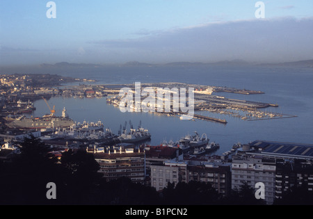 View west across port and Ria de Vigo from Castillo del Castro at ...