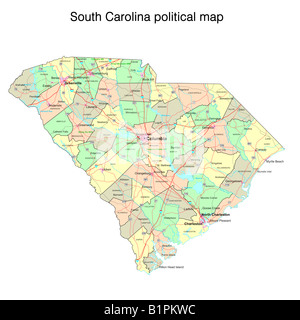 South Carolina counties, political map with borders and county names ...
