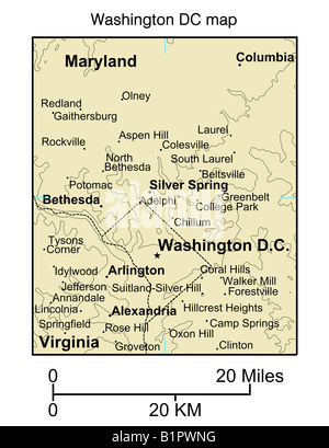 Washington DC physical map Stock Photo - Alamy