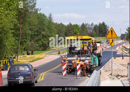 Roadwork partly financed by EU near Olsztyn Mazuria Poland Stock Photo ...