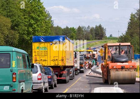 Roadwork partly financed by EU near Olsztyn Mazuria Poland Stock Photo ...