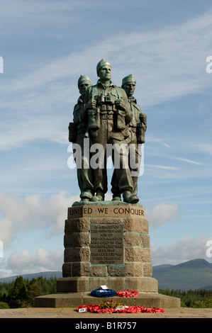 Three british commandos of the Commando Memorial looking towards Ben ...