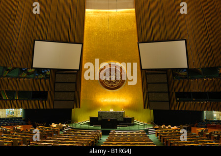 The meeting room inside United Nations headquarters as seen on 4 ...