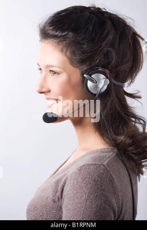 Profile photo portrait of winsome young lady lips kissing empty space ...