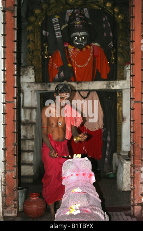 Priest offers pooja to a Nandi statue with a 16 foot Virabhadra idol ...