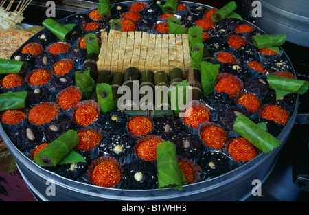 CHINA Asia Beijing Donghua Yeshi food market Display of bamboo steamers ...