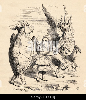 Gryphon Mock Turtle Alice in Wonderland colored Tenniel illustration ...