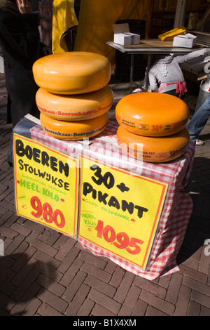 Boeren and pikant cheeses for sale at a street market in Delft ...