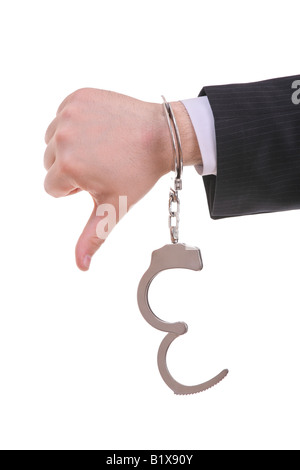 Stainless steel metal handcuffs isolated cutout on white background ...