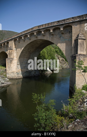 The arches of the Genoese bridge over the Golo Fleuve at Ponte Leccia ...