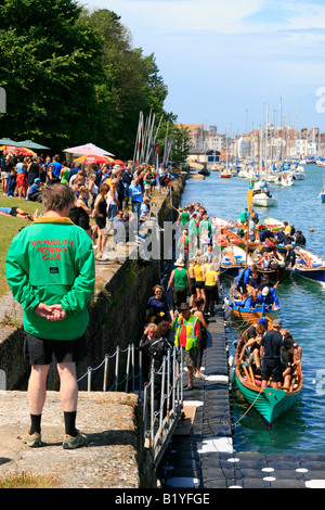 The Weymouth rowing club rowing at sea Dorset England uk Stock Photo ...