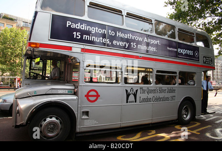 London Routemaster bus painted silver and operated by First group ...