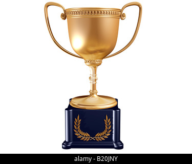 Winner trophy gold cup with Laurel wreath. Illustration Stock Photo - Alamy