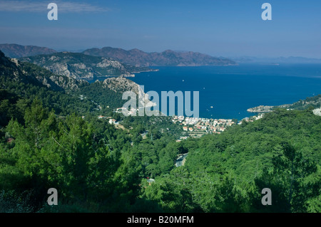 Resort town of Turunc and it's Bay as seen from the cliffs above the ...