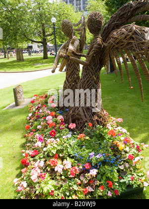 Flowers in the middle of the Metropolitan Park in Quito with an almost ...