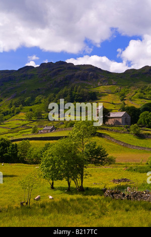 View of the village of Kentmere and the surrounding hills in the Lake ...