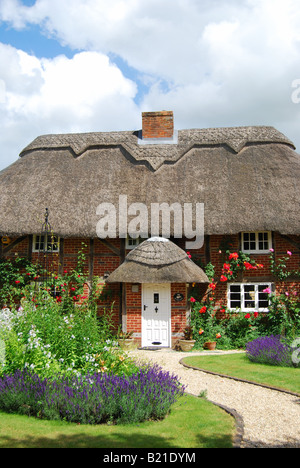 Thatched country cottage and garden, Itchen Stoke, Hampshire, England ...