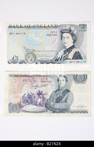 The front and back of a very old English five pound note Stock Photo ...
