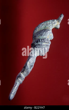 A Romano-British copper-alloy spatula handle of the helmeted head and ...