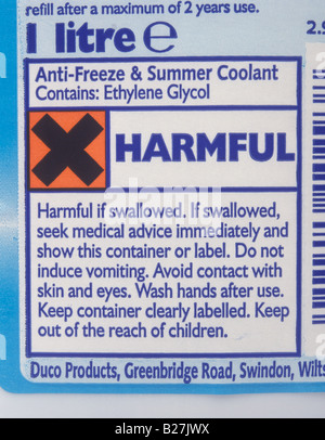 Hazard warning label on bottle of bleach sodium hypochlorite Stock ...