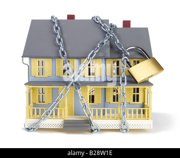Chain and lock around house Stock Photo - Alamy