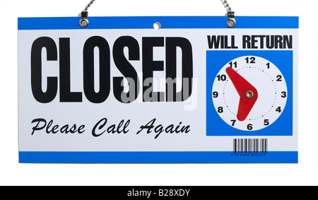 Blue closed sign with written in it "Back to business Stock Photo - Alamy