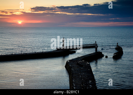 Summer Sunset over Whitby Harbour, North Yorkshire Coast Stock Photo ...