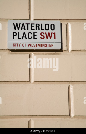 Waterloo Place road sign SW1 City of Westminster, London, England, UK ...