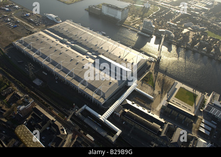 Aerial view of the ExCel Exhibition Centre Royal Victoria Dock and the ...