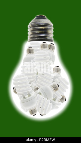 Conceptual image of a group of energy saving light bulbs inside ...
