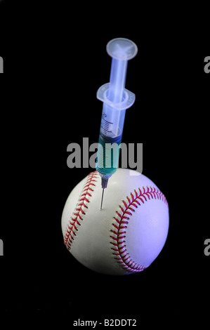 Baseball and syringe symbolize the illegal use of performance enhancing ...