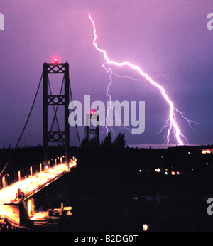 Tacoma Narrows Bridge DOT Washington State in a Lightning Storm ...