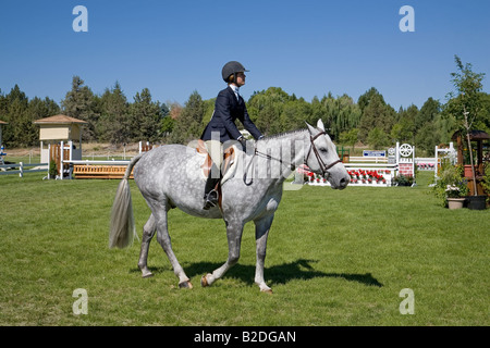 A rider in the hunter jumper ring during an equestrian competition at ...