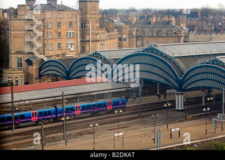 aerial view of York railway station and a section of the Medieval city ...