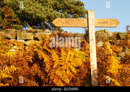 Bridleway/footpath signpost on the Esk Valley Walkway on the North York ...