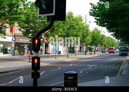 St Albans Town Centre with shops and St Albans Abbey Stock Photo - Alamy