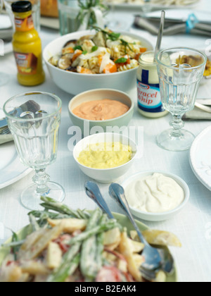 A closeup shot of plates and glasses on a restaurant table Stock Photo ...